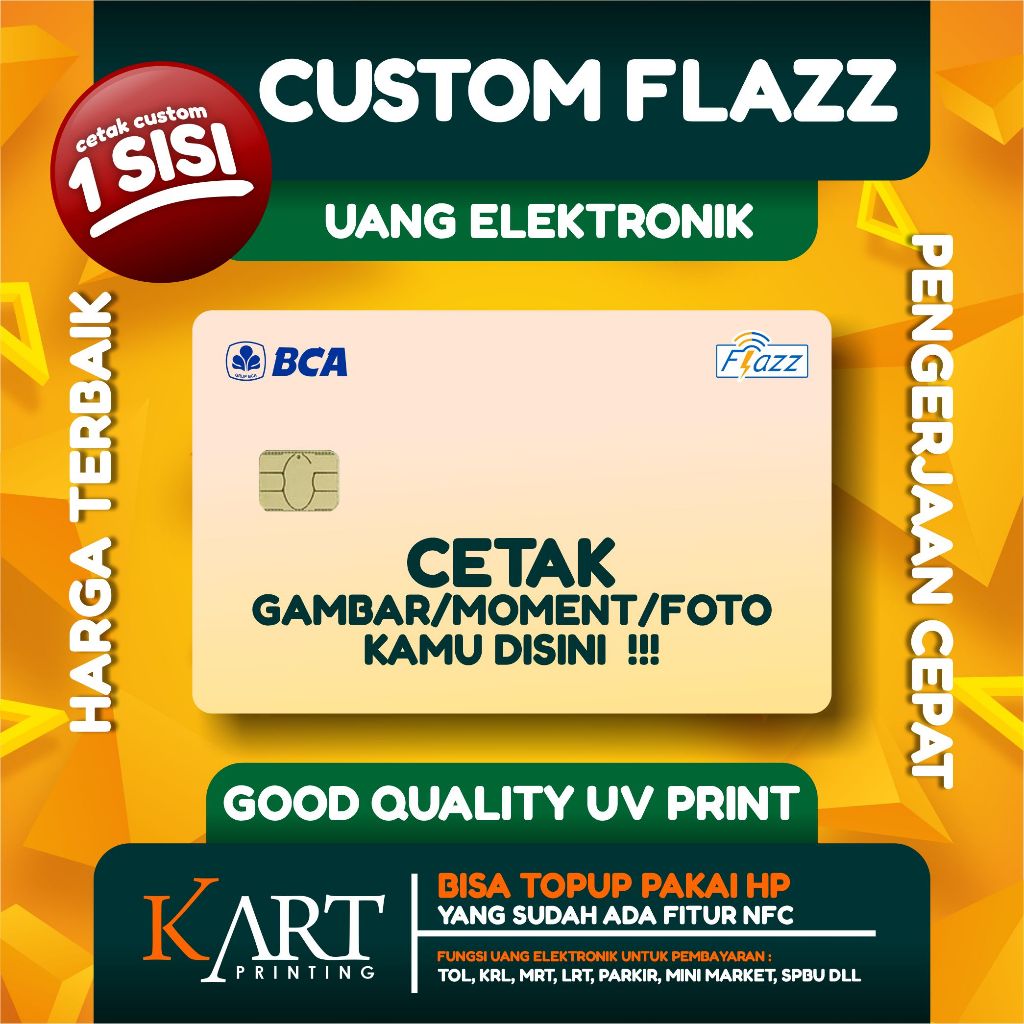Jual Kartu Flazz Etoll BCA Custom 1 SISI | Flazz Card Custom PRINT UV ...