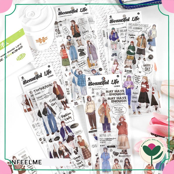 Jual 1 set isi 6 lembar sticker OOTD beautiful life deco stiker kawai ...