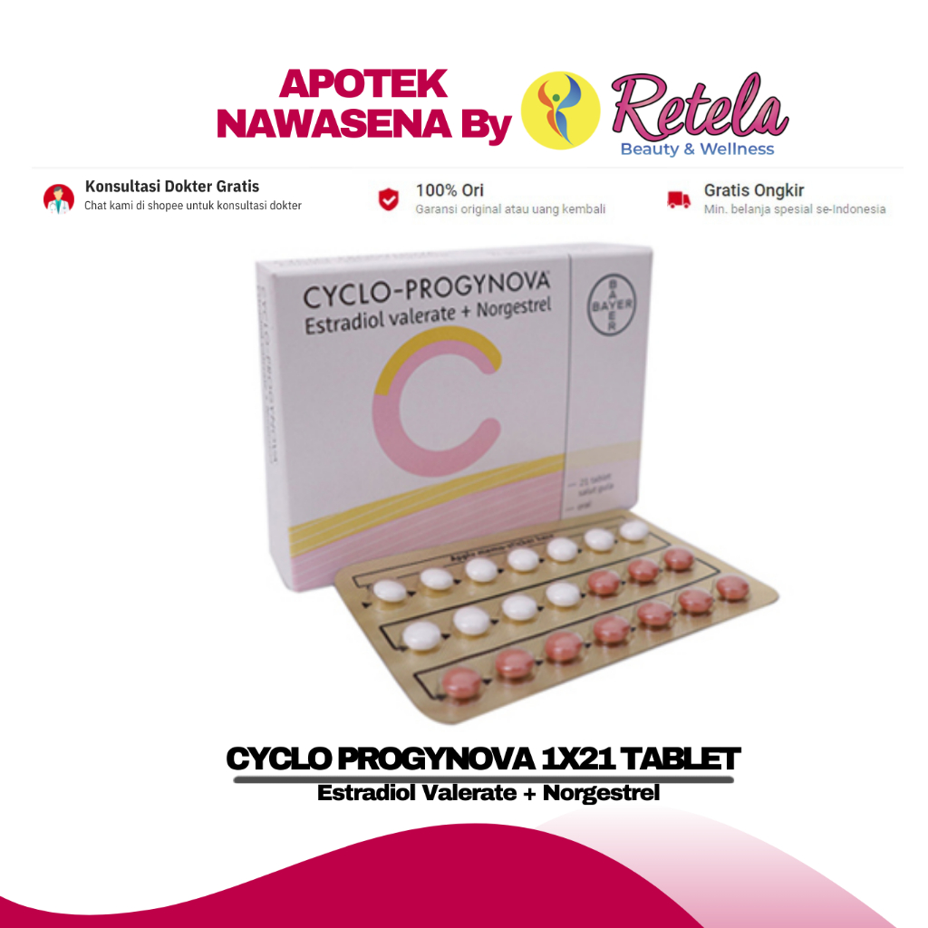 Jual CYCLO PROGYNOVA 1 BLISTER 21 TABLET ( Estradiol Valerate + Norgestrel ) | Shopee Indonesia