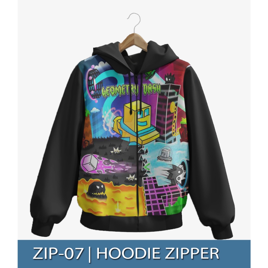 Jual Jaket Hoodie Zipper Geometry Dash Printing 3D Jaket Anak Geometry ...