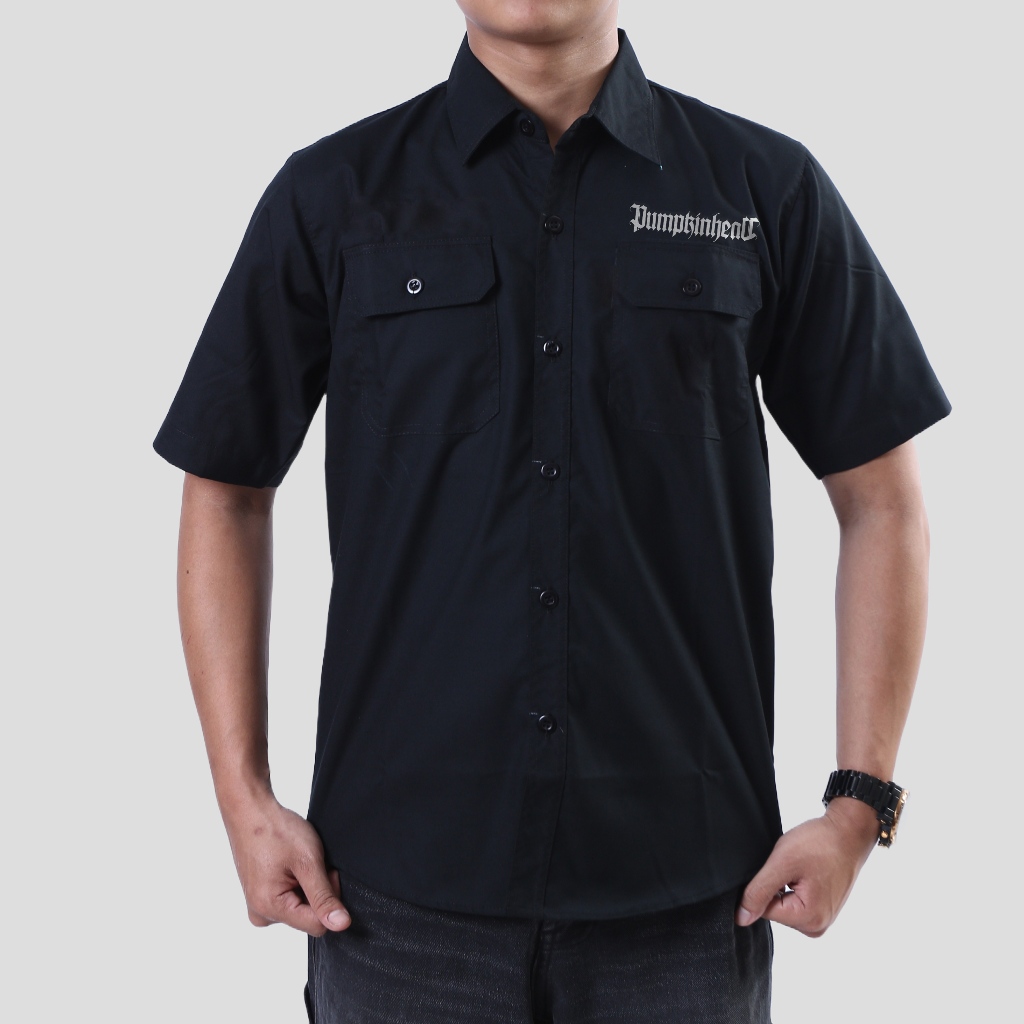 Jual PumpkinHead Workshirt Kemeja Pria Lengan Pendek Katun Hitam Loath ...
