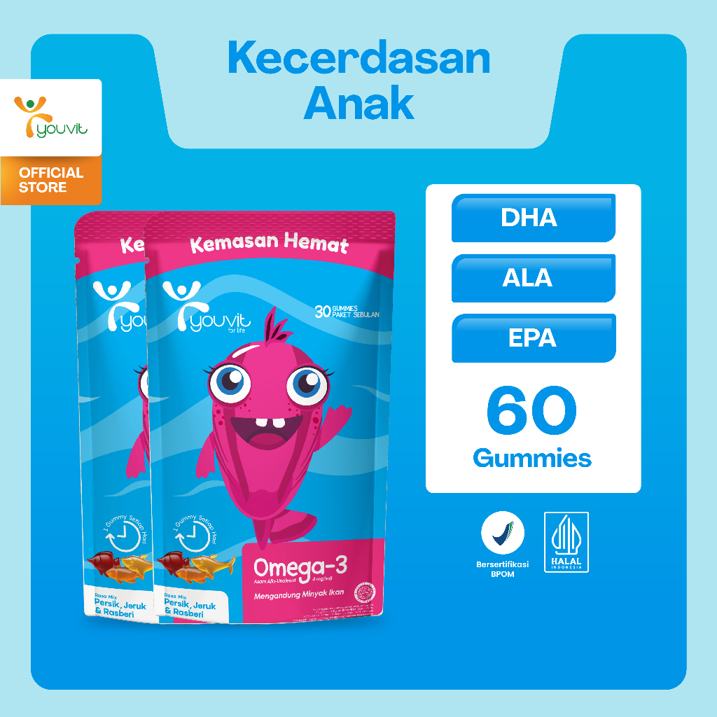 Jual Youvit Omega 3 Anak 60 Hari dengan Minyak Ikan untuk Otak & Mata ... Jual Youvit Omega 3 Anak 60 Hari dengan Minyak Ikan untuk Otak & Mata ...