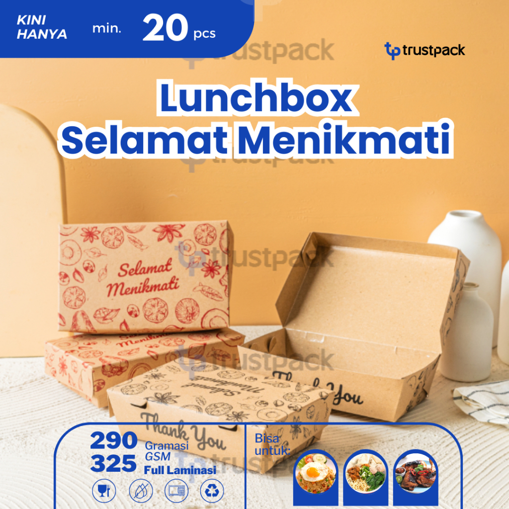 Jual PAPER LUNCH BOX SIZE M&L MOTIF KRAFT LAMINASI KOTAK TAKEAWAY ...