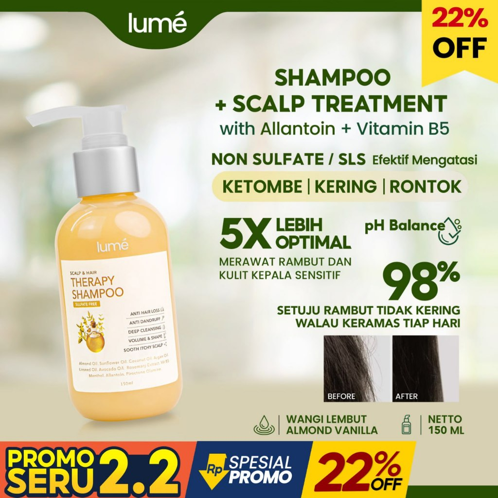 Jual LUME SCALP HAIR THERAPY SHAMPOO NON SULFAT SLS ANTI RONTOK KETOMBE ...