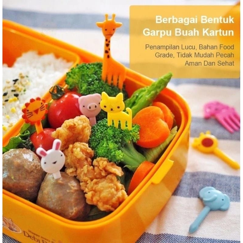 Jual garpu buah isi 10 tusuk bento bekal anak bentuk hewan | Shopee ...