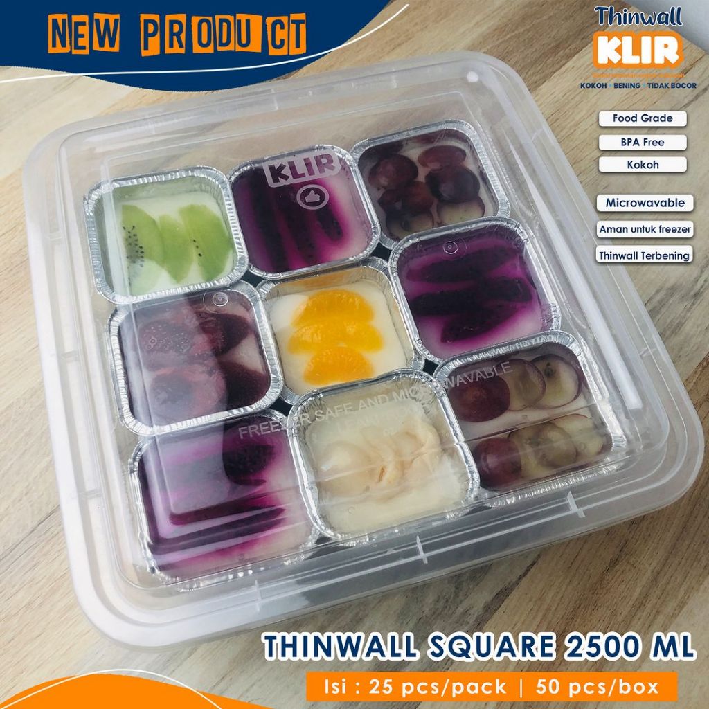 Jual Thinwall Square Klir Thinwall Kotak 2500ml Food Container Anti
