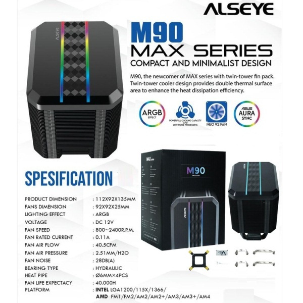 Jual FAN Processor Gaming ARGB Alseye M90 MAX Series Dual Tower ...