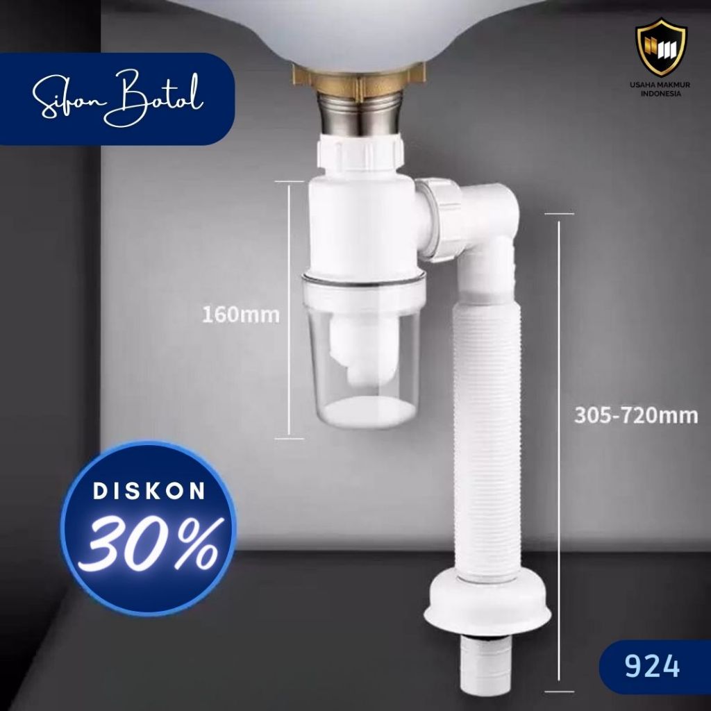 Jual FLUSSO Sifon Botol Selang Magic / Sifon Botol Wastafel ABS ...