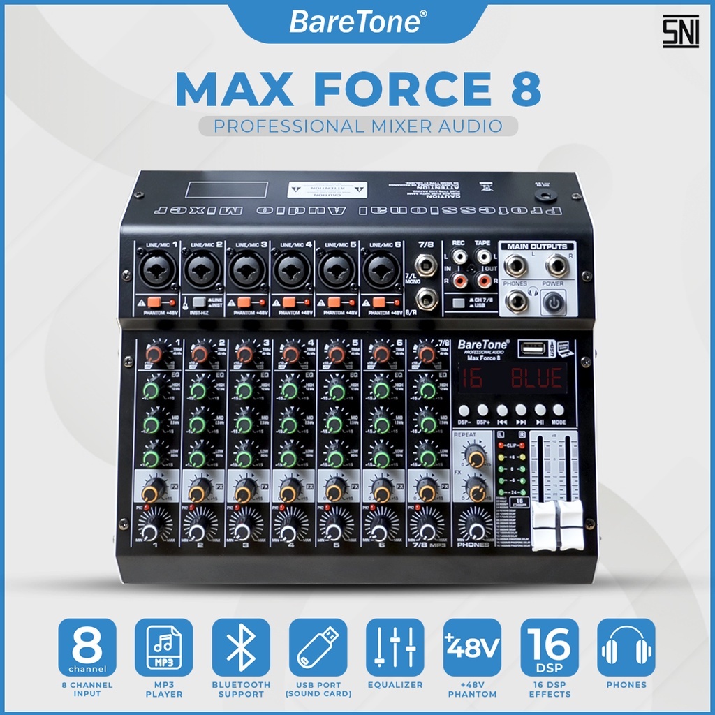 Jual Mixer Audio BareTone Max Force 8 - Professional MIxer 8 channel ...