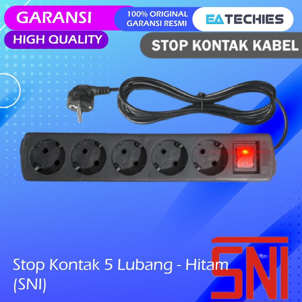 Jual Stop Kontak SNI 5 Lubang Kabel 1M 3M 5M Power Strip Saklar Colokan Listrik - Black Hitam 1 ...