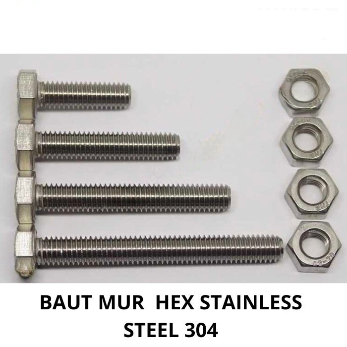 Jual Baut Mur Stainless 304 m6x15 m6 x 20 25 30 40 50 | Shopee Indonesia