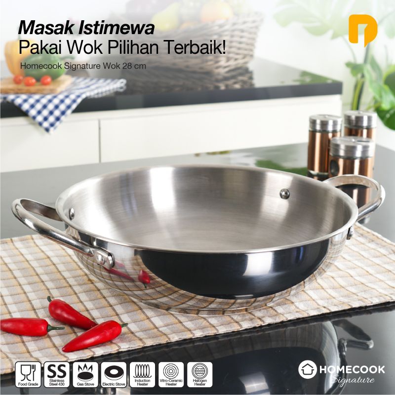 Jual HOMECOOK SIGNATURE Wok 28cm Wajan Stainless Besar Anti Lengket ...