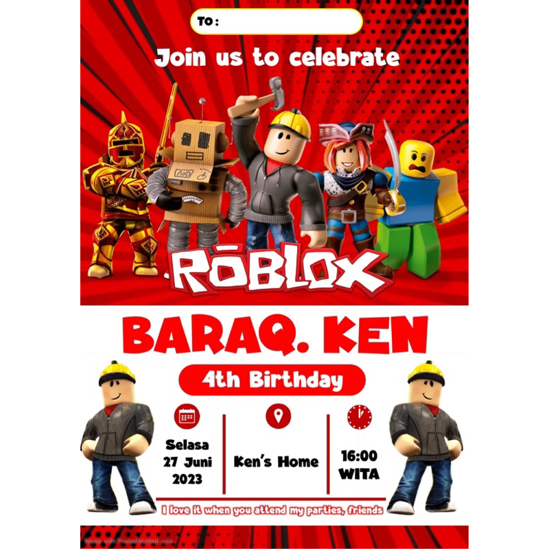 Jual Undangan Ulang Tahun Custom Tema Roblox Motif 2 / Roblox Birthday ...