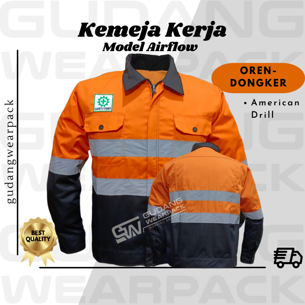 Jual Gudang Wearpack - Baju Kerja Model Airflow Warna Oren Kombinasi ...