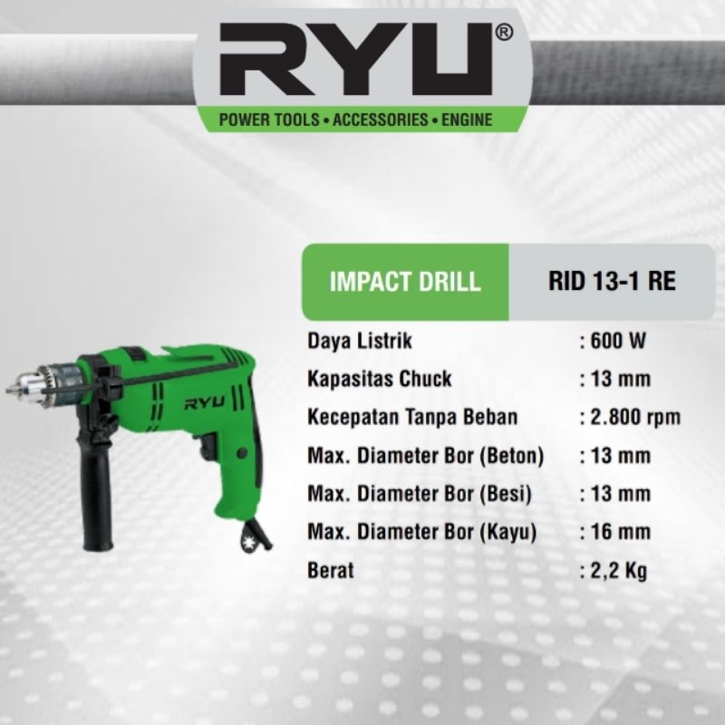 Jual RYU IMPACT DRILL/ MESIN BOR / BOR IMPACT / 13mm / RID13-1RE ...