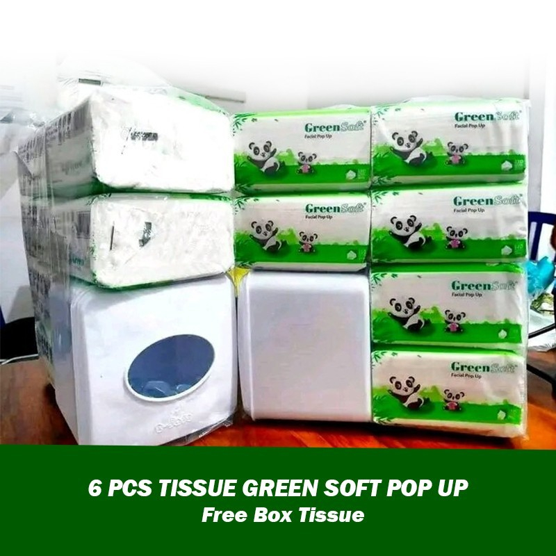 Jual [ 1 PACK 6PCS + FREE BOX ] TISU GREENSOFT POP UP 130 SHEETS + BOX ...