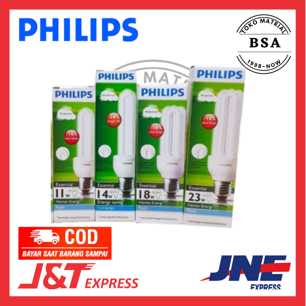 Jual LAMPU PHILIPS ESSENTIAL 11w / 14w / 18w / 23 watt / Lampu Jari / Lampu CFL / Cahaya Putih ...