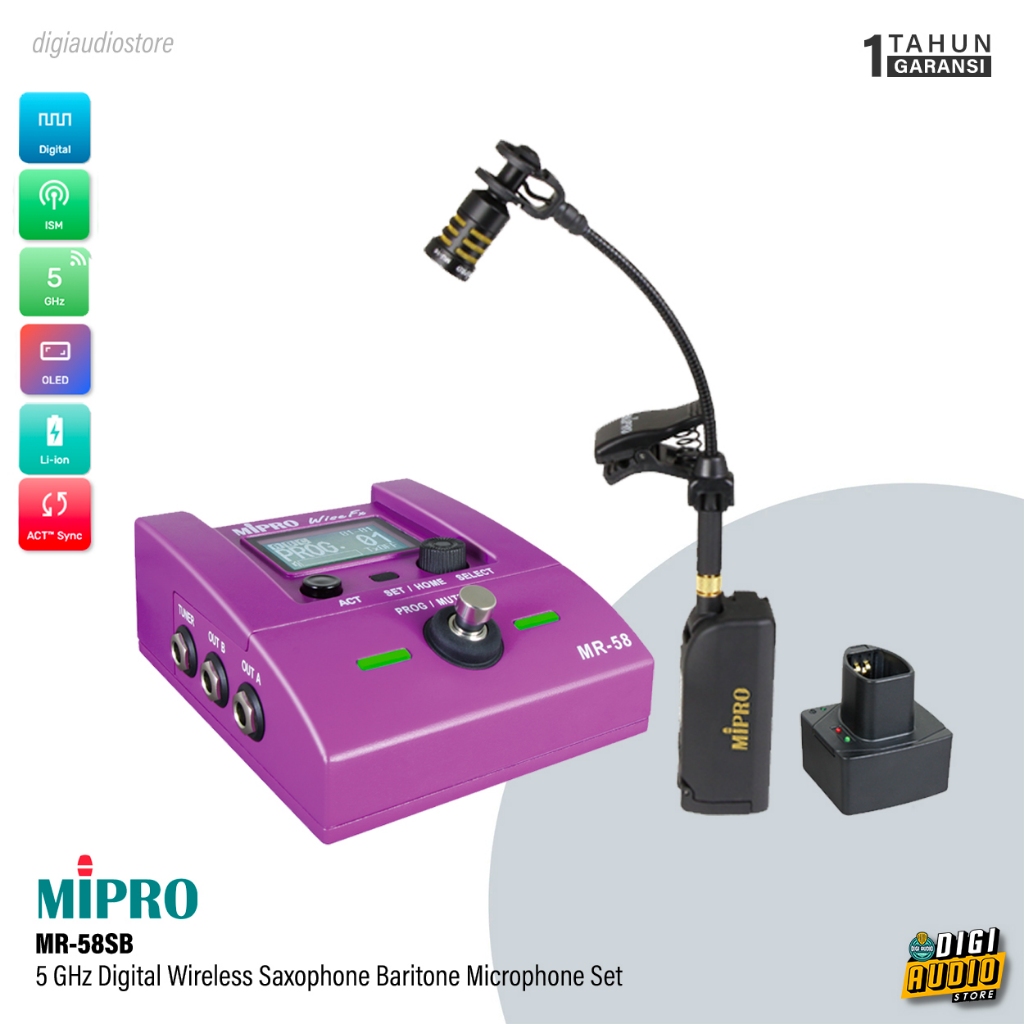 Jual Wireless Microphone Baritone Saxophone Digital System 5GHz With Pedal MIPRO MR-58 - Mic ...