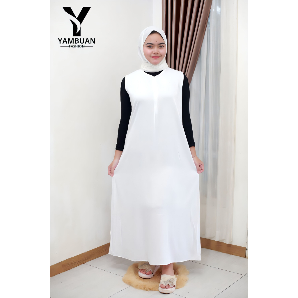 Jual Dress Jumbo Tanpa Lengan Rayon Twill Gamis Span Resleting Depan ...