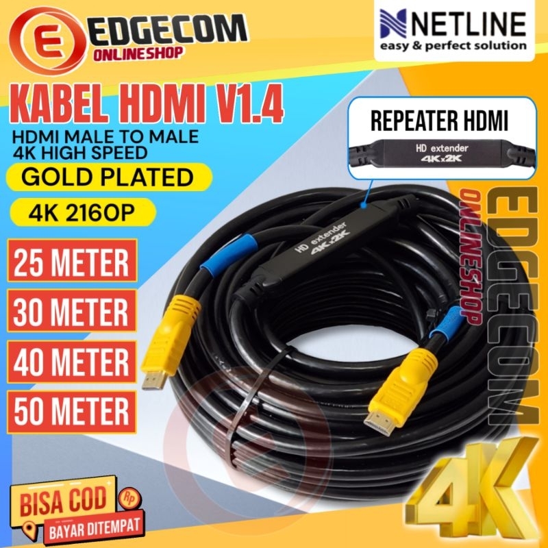 Jual NETLINE Kabel HDMI Male to Male V1.4 with Ethernet 25 Meter Gold Plated high Speed | Shopee ...