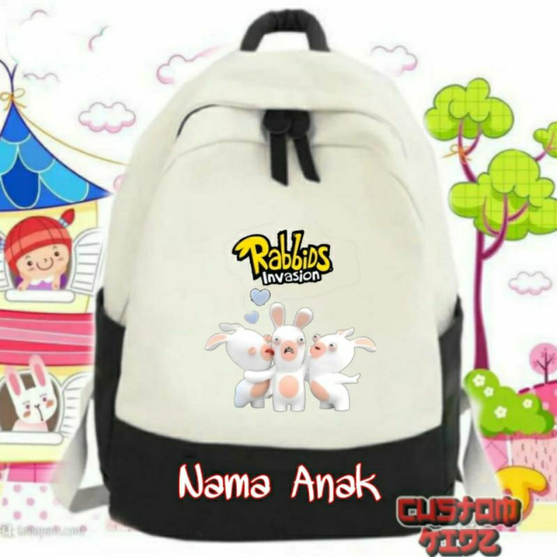 Jual tas sekolah anak tk sd Rabbids Invasion Free cetak nama anak ...