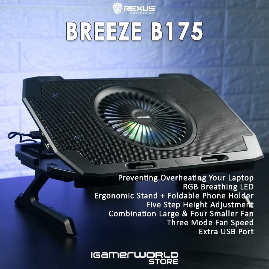 Jual Rexus Breeze B175 5 Fan With RGB Cooling Pad / Coolingpad Laptop | Shopee Indonesia