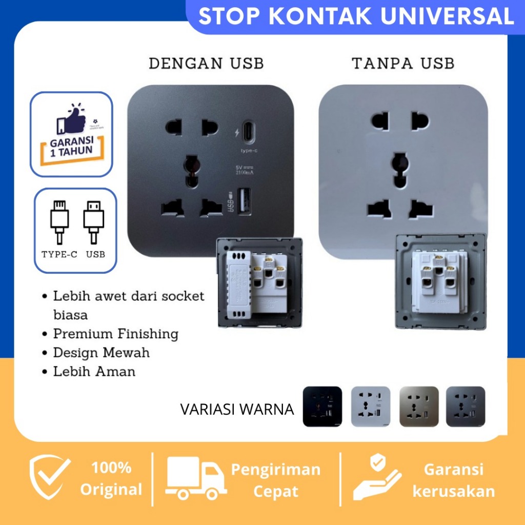 Jual STOP KONTAK UNIVERSAL USB 2 PORT/ COLOKAN LISTRIK DINDING ...