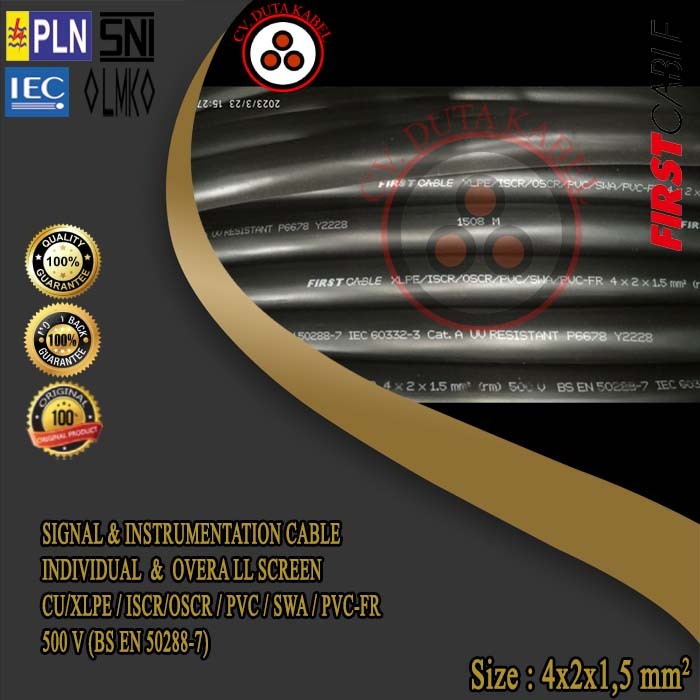 Jual Kabel Signal Cu/XLPE/ISCR/OSCR/PVC/SWA/PVC-FR 4x2x1,5 mm2 (4Px1,5 ...