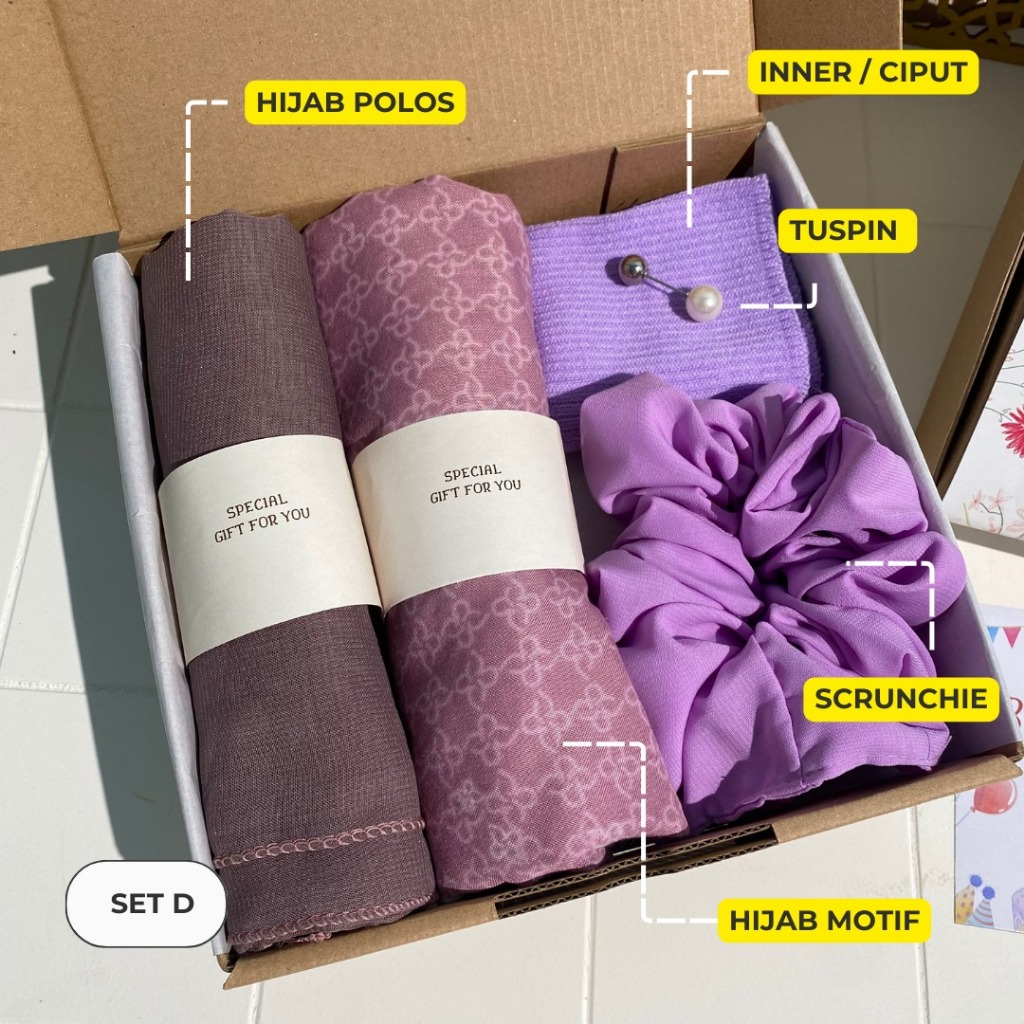 Jual Hampers Hijab 5in1 Voal Segi Empat Premium Motif | Kado Hadiah ...