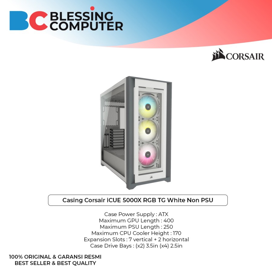 Jual Casing Corsair iCUE 5000X RGB TG White Non PSU CC-9011213-WW ...