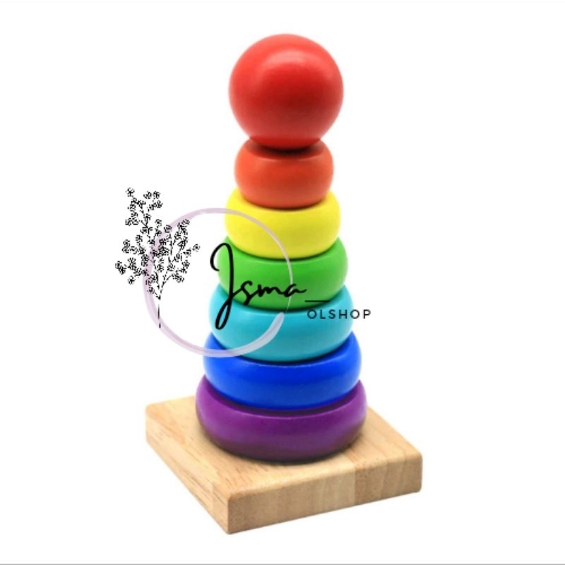 Jual Mainan Edukasi Anak Menara Pelangi Kayu / Mainan Tower / Mainan ...