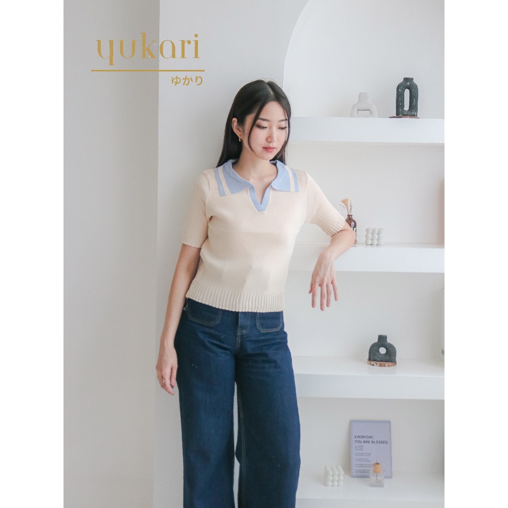 Jual [YUKARI.IDN] 조이 ZOE TOP | Korean V Neck Top Atasan Berkerah Lengan Pendek Knit Rajut ...