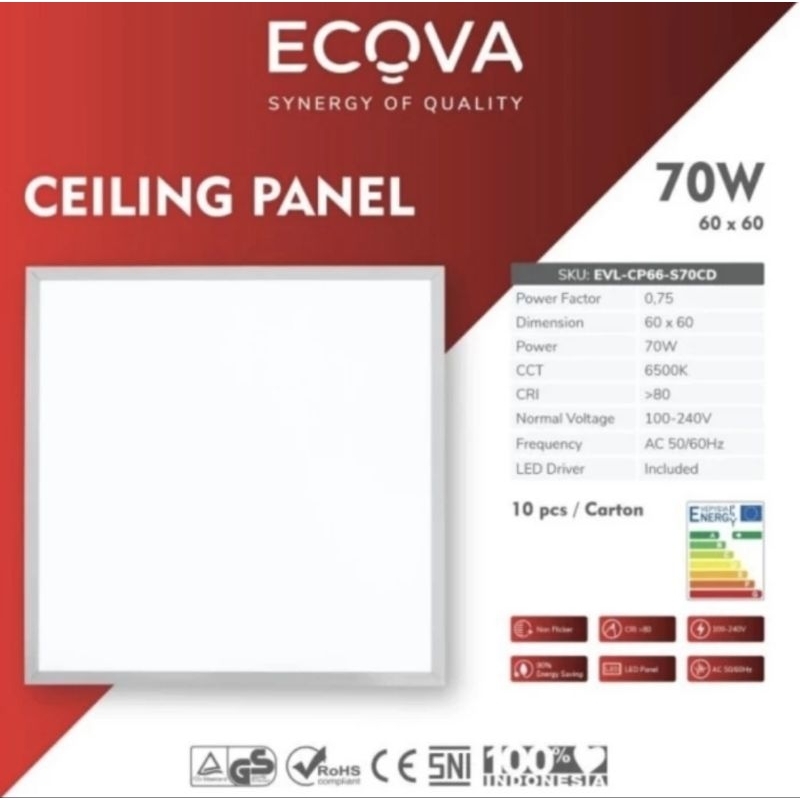 Jual Lampu Led Downlight Ceiling Panel 60x60cm 70 Watt Putih Ecova ...