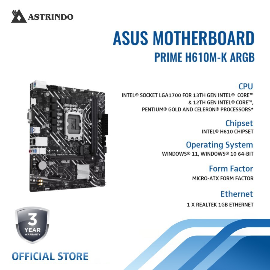 Jual Asus Motherboard PRIME H610M Intel LGA1700 micro-ATX DDR5 USB 3.2 Gen 1 | Shopee Indonesia