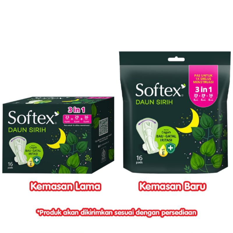 Jual SOFTEX Daun Sirih Pembalut Wanita Paket hemat 3in1 ukuran 23 29 dan 36 isi 16 pads | Shopee ...