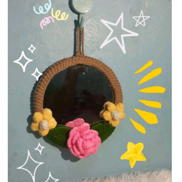Jual AN cermin rajut/cermin aesthetic/cermin bunga/cermin gantung ...