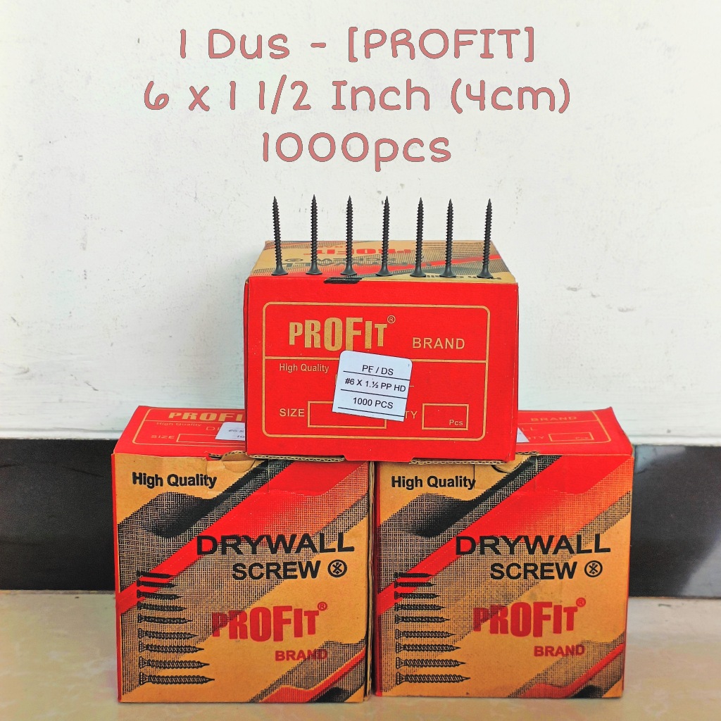Jual Skrup Gypsum 6x1 1/2" Inch PROFIT Hitam Drywall Screw Paku Sekrup ...