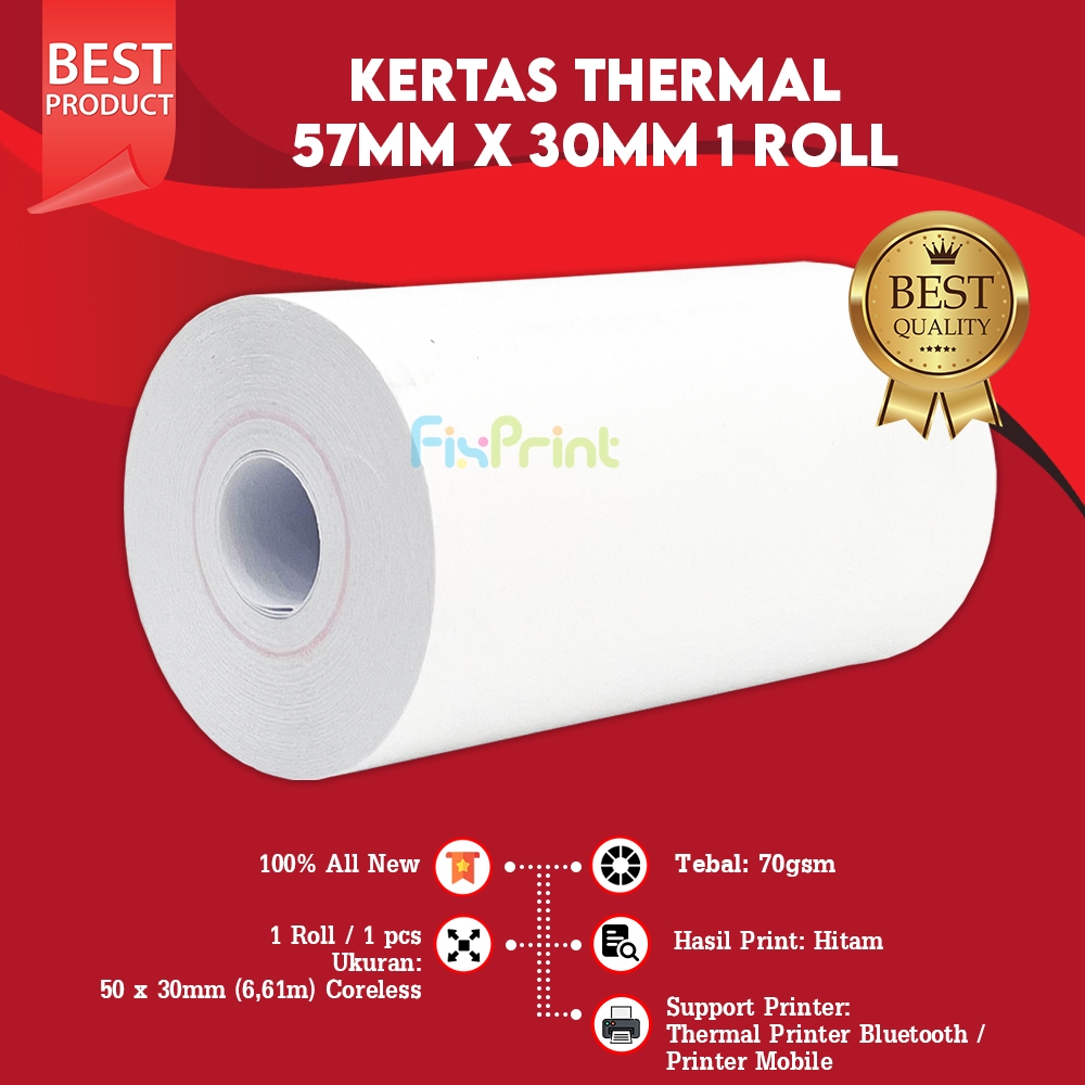 Jual Kertas Termal Paper Thermal 57 mm x 30 mm Printer 58mm Struk Kasir ...