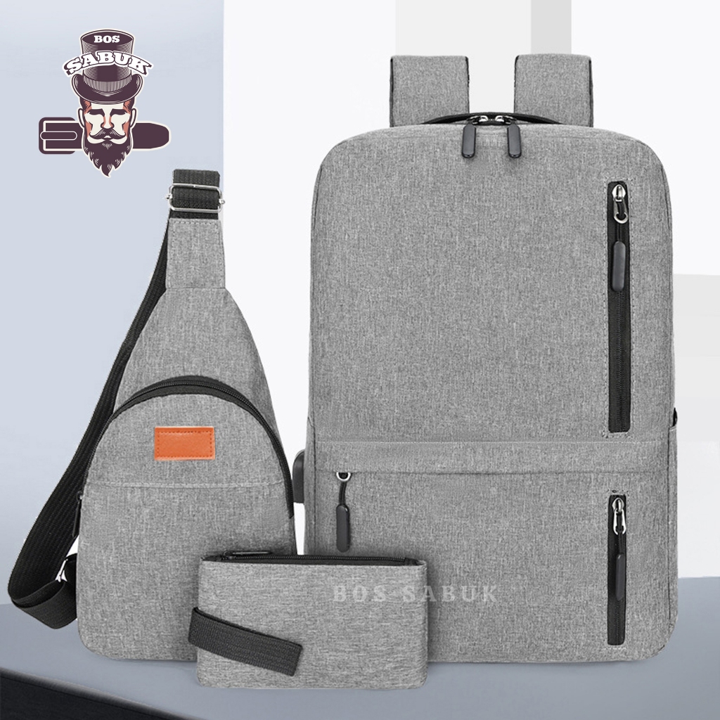 Jual Tas Ransel Laptop 3 in 1 Dengan Tas Selempang Dan Tepat Pensil ...