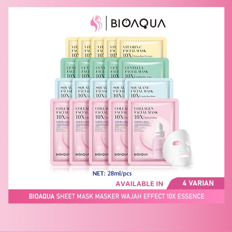 Jual BIOAQUA Sheet Mask Effect 10X Essence Masker Muka Glowing Masker Wajah bpom organik Vitamin ...