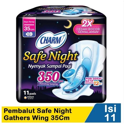 Jual Charm Pembalut Safe Night 11's Gathers Wing 35Cm | Shopee Indonesia