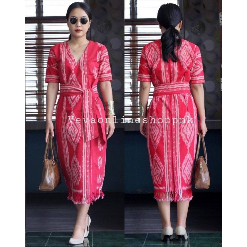 Jual dress tenun wanita merah merona terbaru | Shopee Indonesia