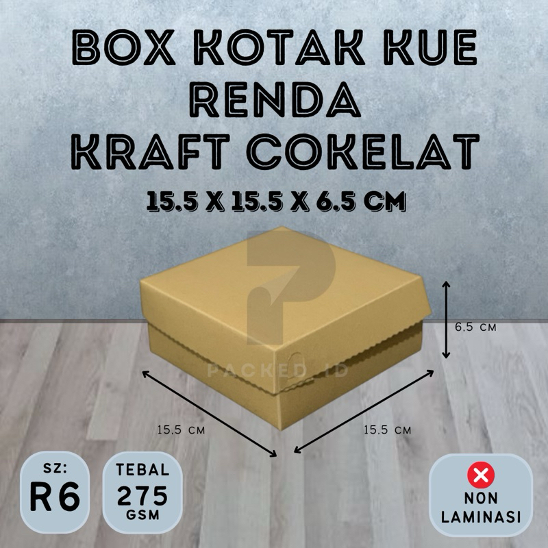 Jual Box Kotak Kue (R6) Renda Kraft Cokelat ukuran 15,5x15,5x6,5 cm ...