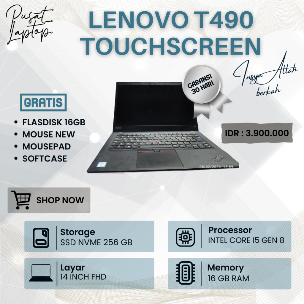 Jual LAPTOP THINKPAD T490 TOUCHSCREEN | INTEL CORE I5 GEN 8 | SSD NVME ...