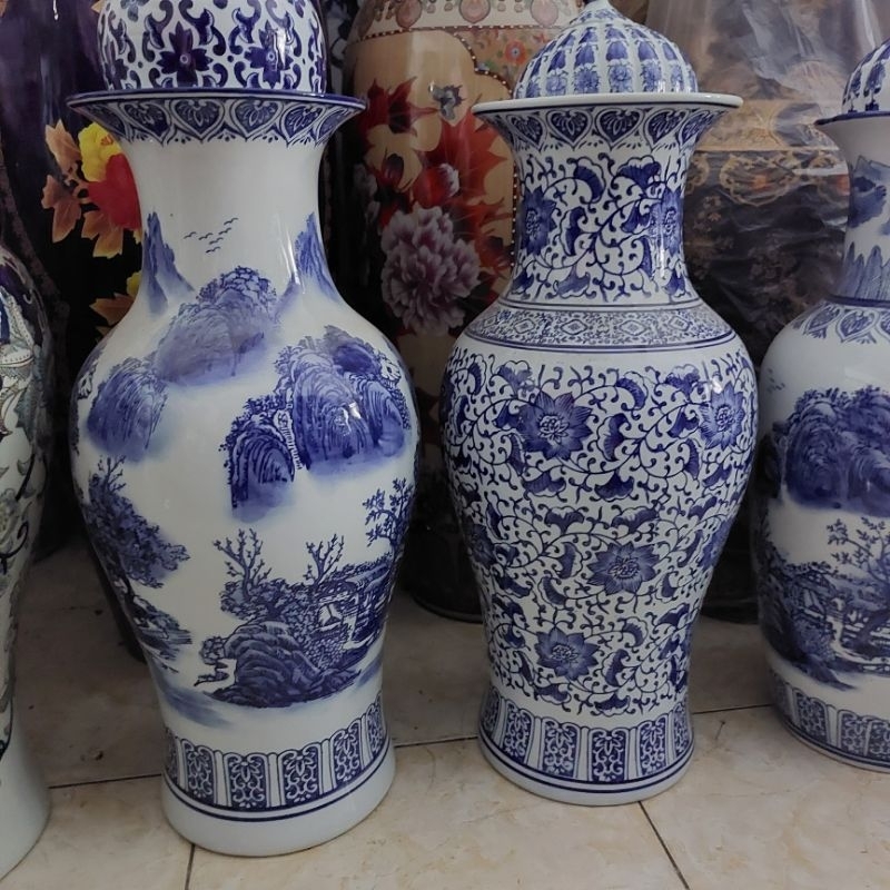 Jual Vas bunga guci keramik biru putih kanxi porselin tinggi 62 cm ...