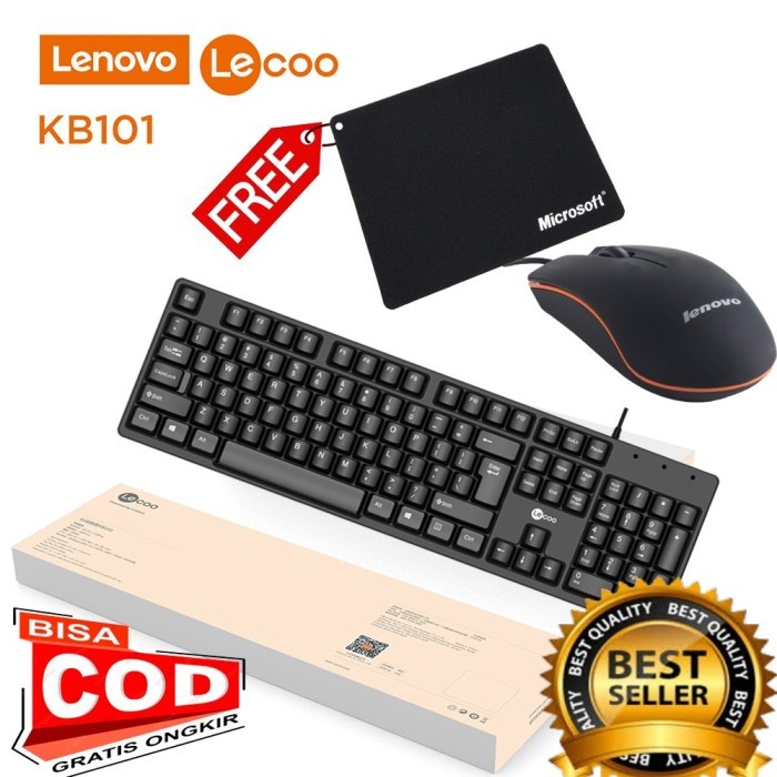 Jual Keyboard lenovo KB101 set komplit dengan mouse optical usb dan mousepad | Shopee Indonesia