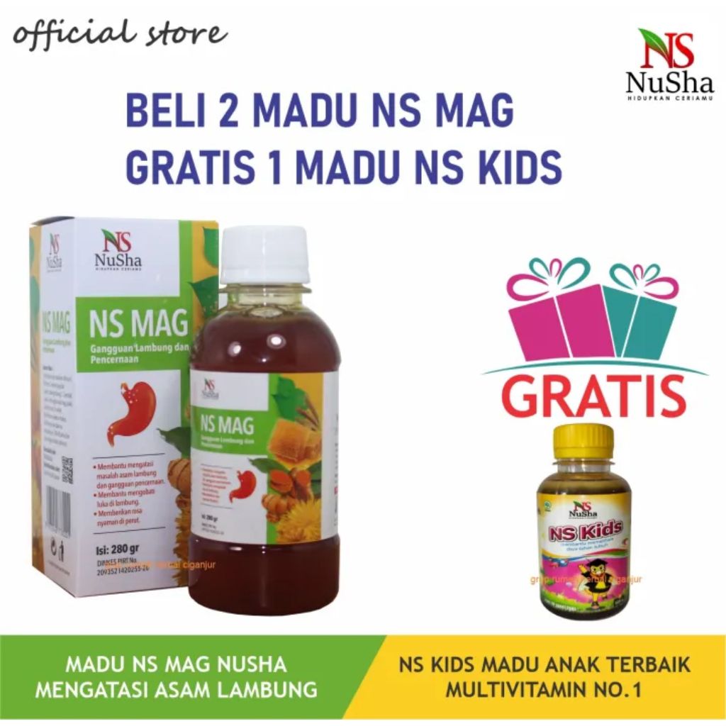 Jual NUSHA - (Bonus 1 NS KIDS) paket 2 Botol NS MAG Obat Herbal Asam ...