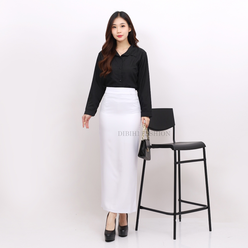 Jual Dibihi Rok Span Putih Wanita Kerja Bahan Formal Panjang Ukuran ...