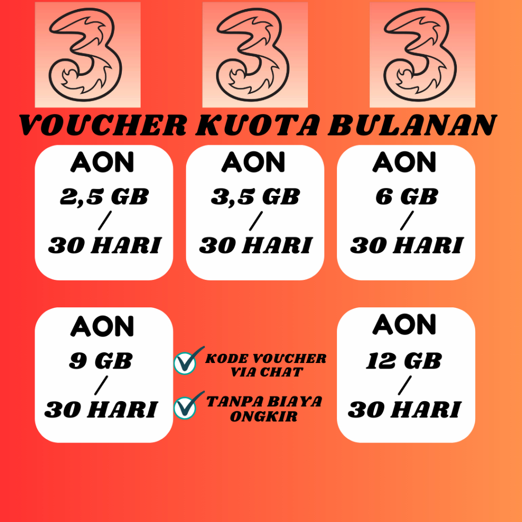 Jual Paket Data THREE | Shopee Indonesia