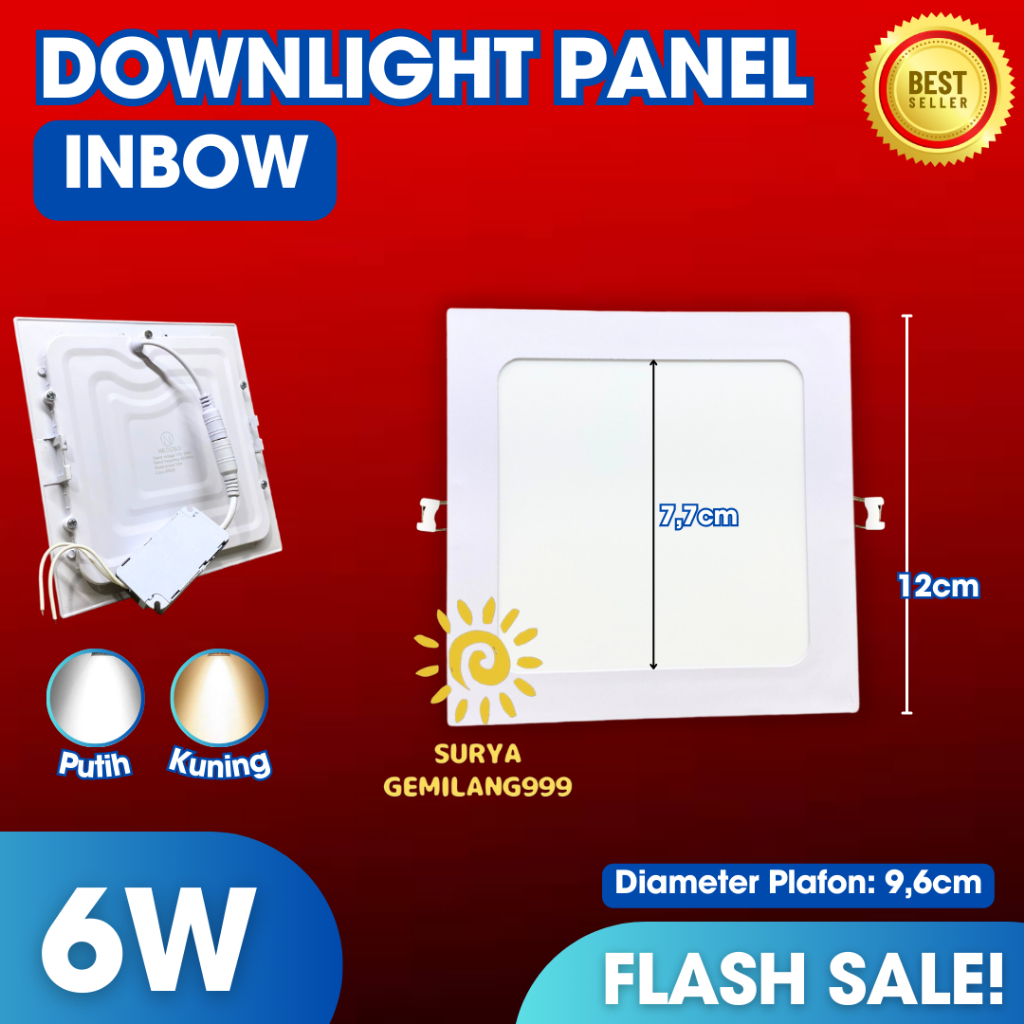 Jual Lampu Downlight LED Panel 6W Putih 6 Watt Kuning 6Watt Tipis Kotak ...